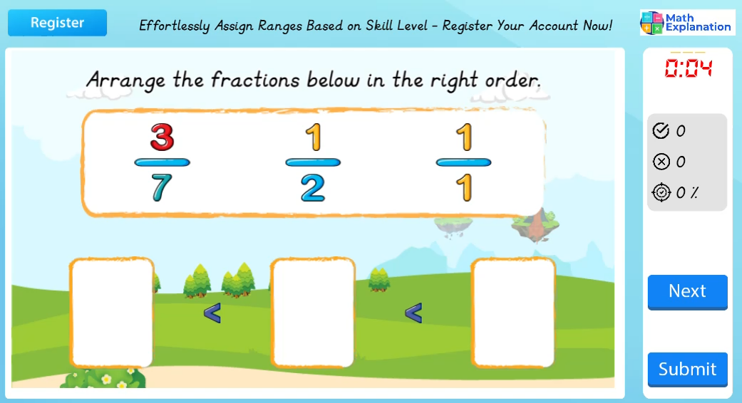 Math Explanation | Ordering fractions - Engaging Primary Maths Software