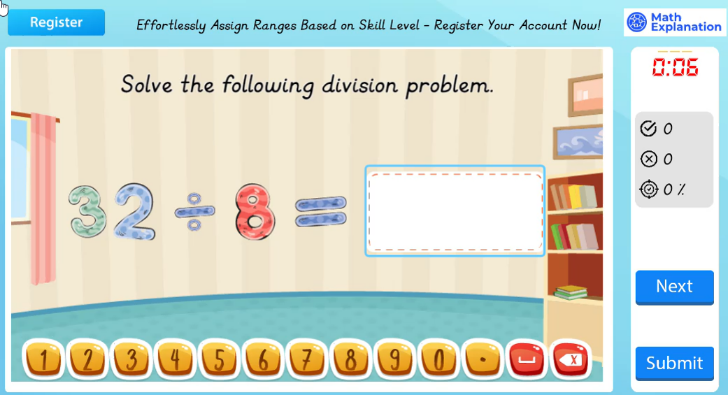 Math Explanation | Division by 8 - Engaging Primary Maths Software
