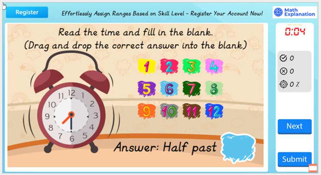 Math Explanation | Reading an analog clock: Half past - Engaging ...
