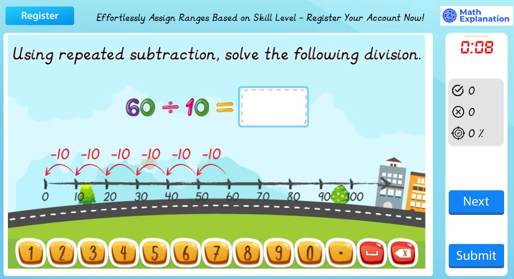 Math Explanation | Model Division by repeated subtraction: 10s ...